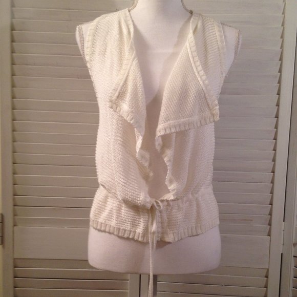 Jessica Simpson | Sweaters | Vest White Ivory Crochet Netted Waterfall ...